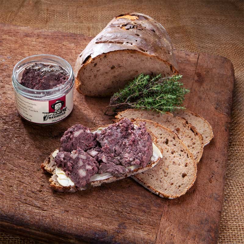 Hausmacher Rotwurst / Blutwurst im Glas 100g vom Freilaufenden Schwei ...